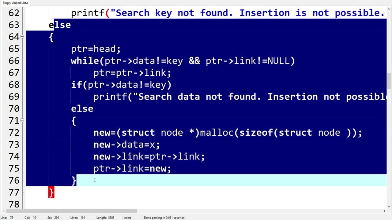 Singly Linked List: Program - YouTube