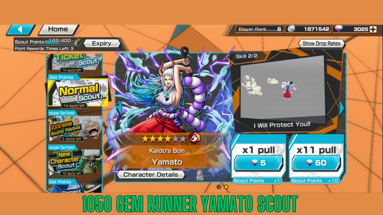 1050 Gem Runner Yamato l One Piece Bounty Rush l OPBR - YouTube