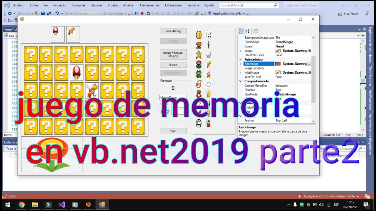como hacer un juego de Memoria parte2 vb6 0 a vb2019 - YouTube