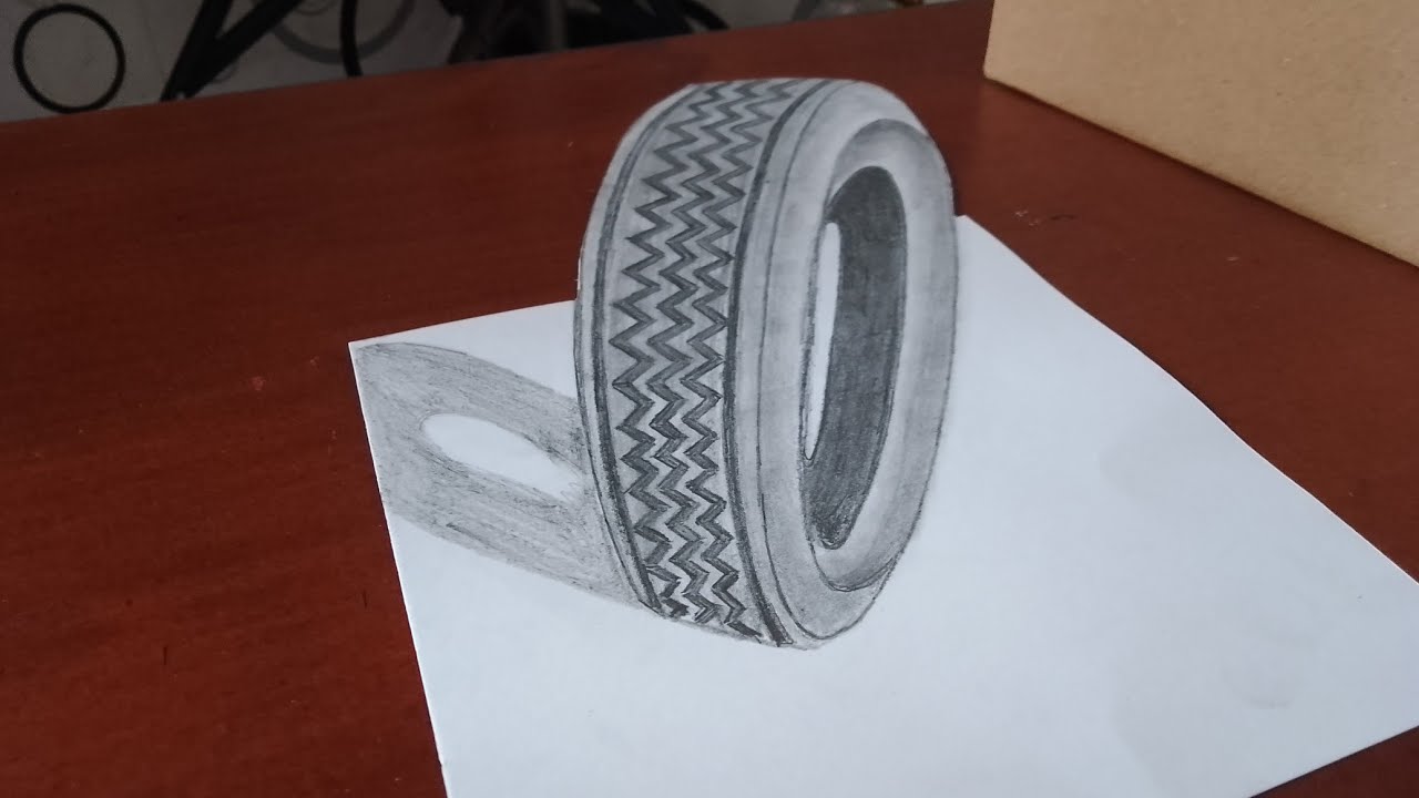practice drawing 3-dimensional tires | illusion drawing - YouTube