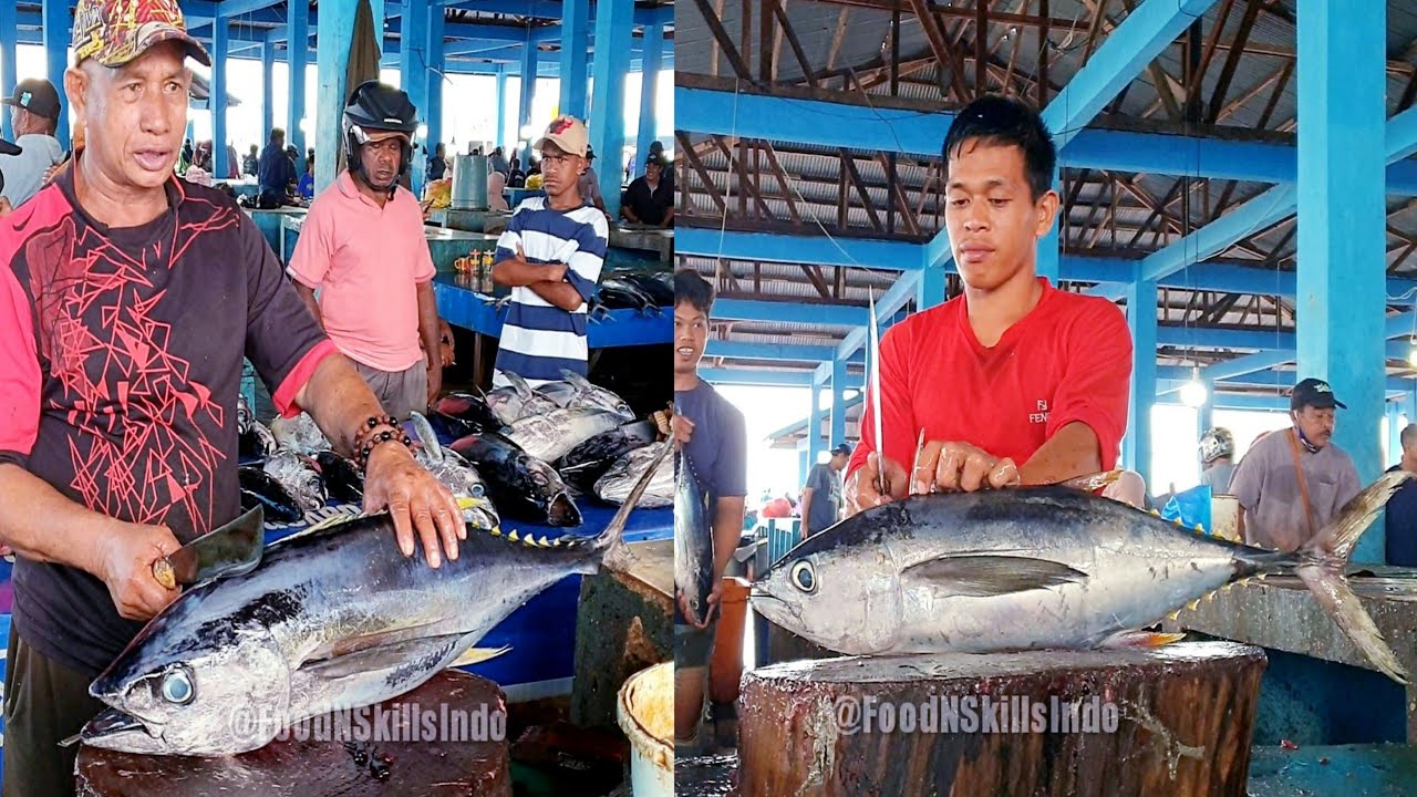 SKILLS🔥TUNA CUTTING‼️ Attraction: Playing with a sharp machete to cut ...