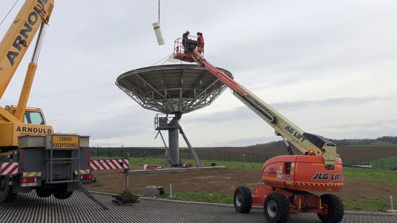Skybrokers installs an used VertexRSI 9m antenna for SES - YouTube