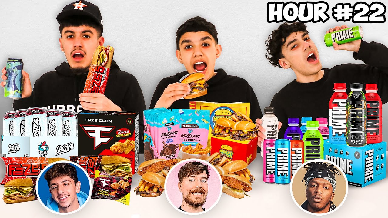 Eating Youtubers Foods Only For 24 Hour Challenge With Brothers ...