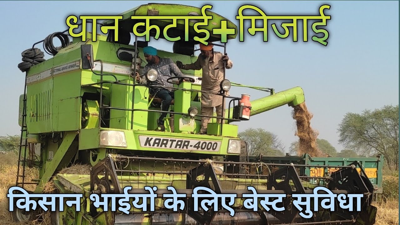 धान कटाई dhaan katai mijai harvester dvaraa !! धान कटाई मिजाई किसान ...