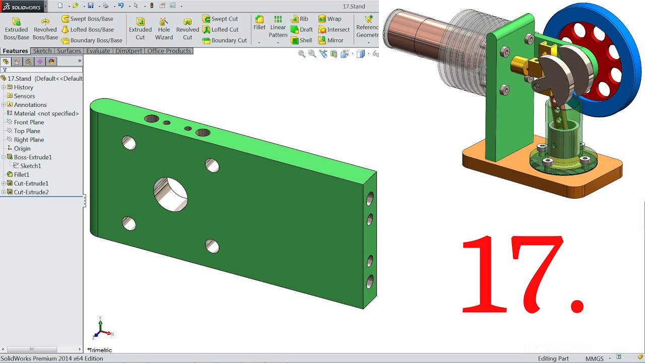 SolidWorks Tutorial | Stirling Engine | 17.Stand - YouTube