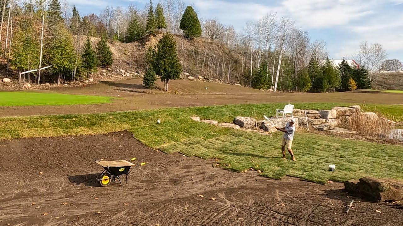 Installing Sod Grass & The First Chip Shot at the Backyard Golf Course ...