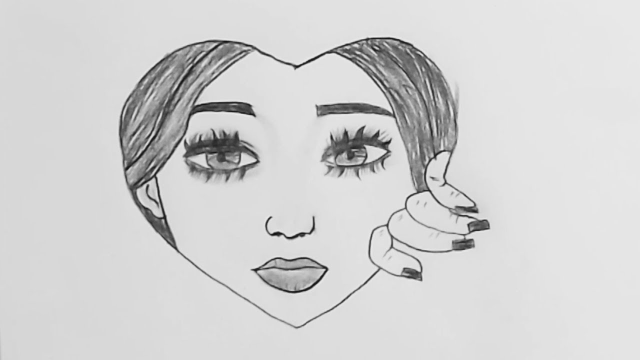 How to draw a Beautiful Girl Face Inside a Heart - draw easy step by ...