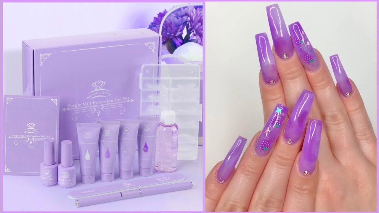 Makartt Purple Polygel Kit Review | Purple Tie Dye Polygel Nails W ...