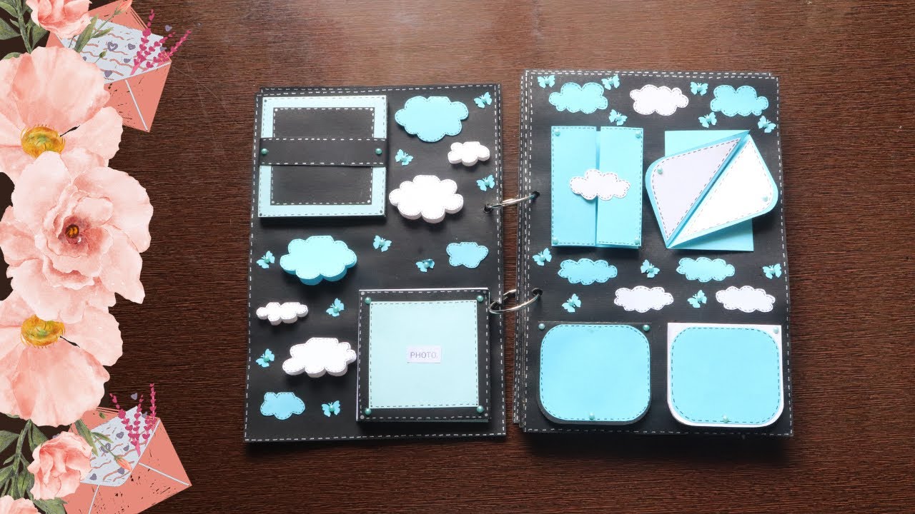 A4 Size Scrapbook tutorial | Part 2 | Blue, Black & white page | gift ...