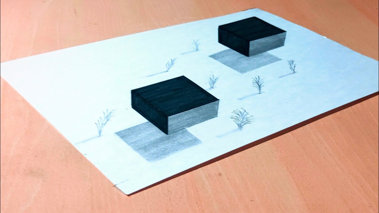 3D Floating Drawing On Paper Easy Step - YouTube
