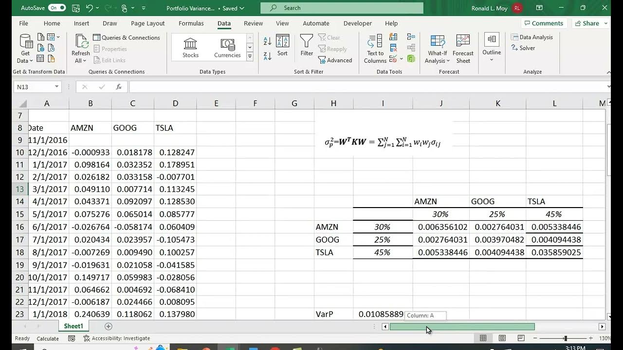 Computing Portfolio Variance in Excel using Matrices - YouTube