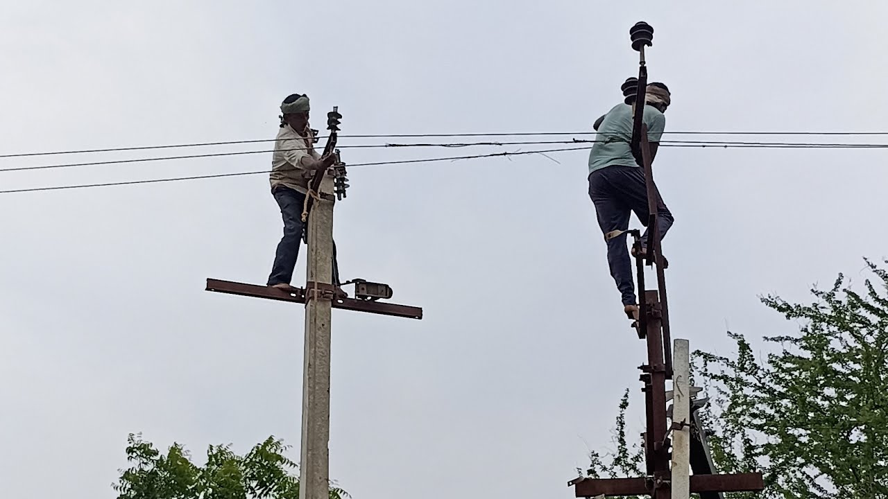 #JLM#Lineman work#How to replace damaged pole to new pole and 8 meter ...