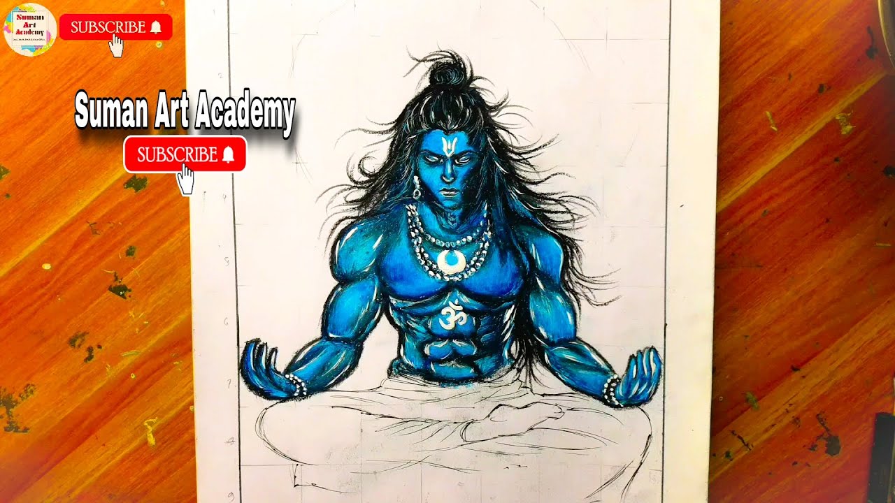 Easy drawing Mahadev with oil pastel colours//How to draw Mahadev Step ...