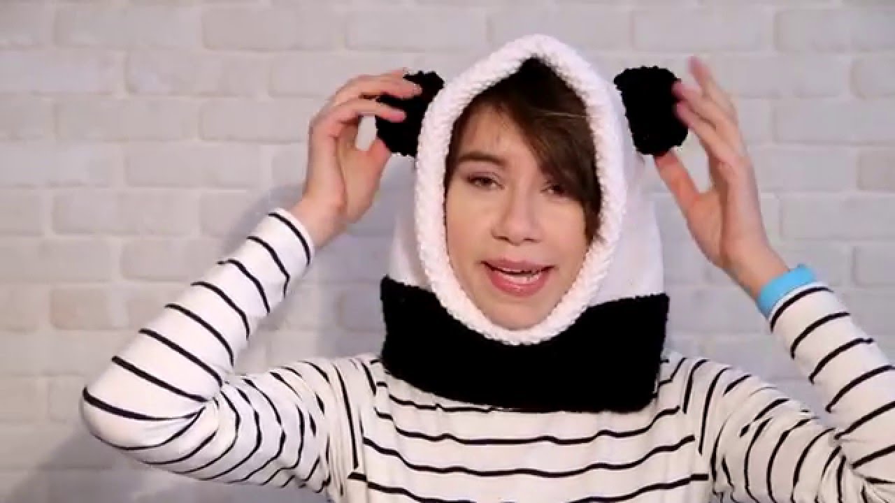 Handmade Crochet Snood Scarf Panda Knit Hood for Womens, Funny ...