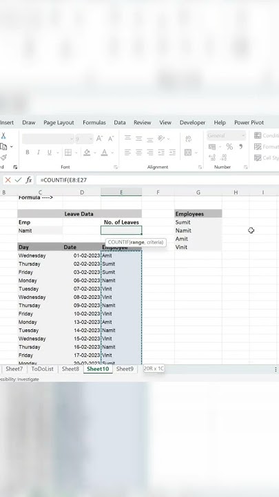 Excel Formula (Countif) #excel #exceltips #exceltutorial #spreadsheets #shorts #short # ...
