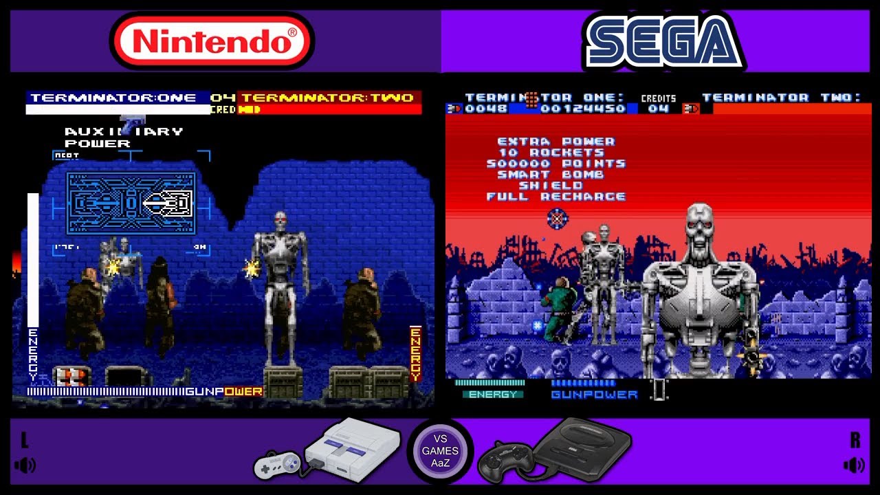 T2: The Arcade Game(Super Nintendo VS Sega Genesis)side by side ...