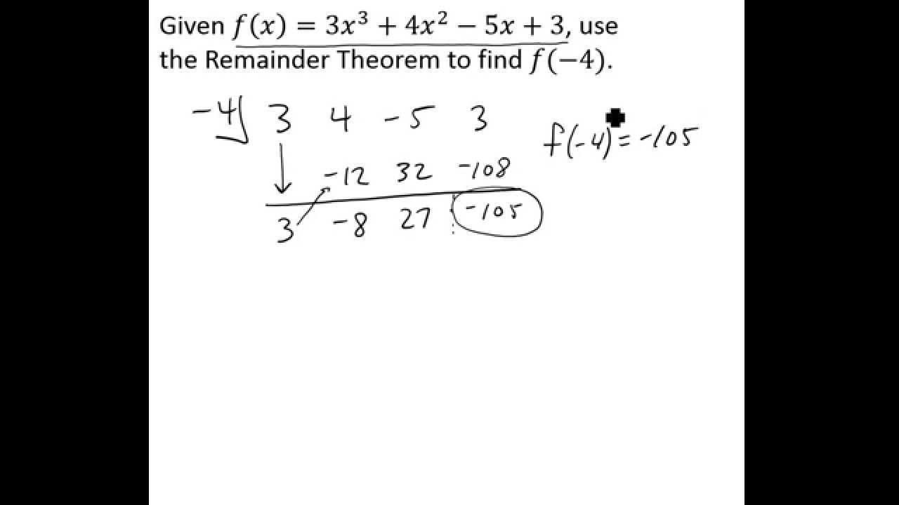 Use Synthetic Division And The Remainder Theorem YouTube use-synthetic-division-and-the-remainder-theorem-youtube