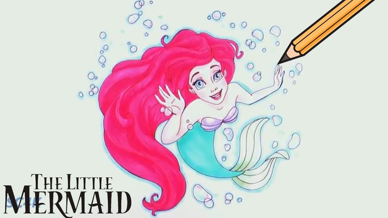 How to Draw & Color Ariel The Little Mermaid - YouTube