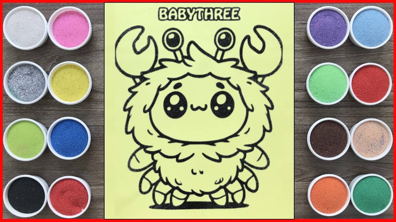 Tô màu tranh cát baby three hải sản con cua - Sand painting baby three ...