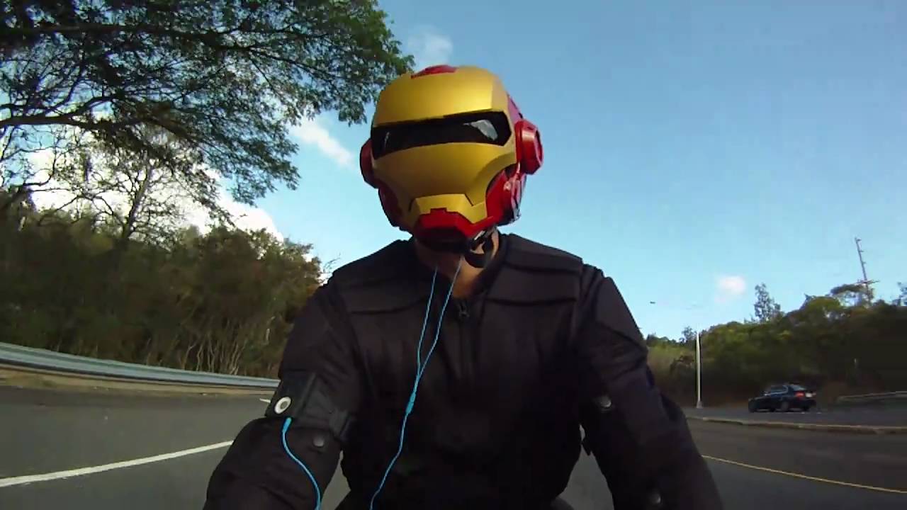 Iron Man Custom Motorcycle Helmet on YAMAHA R1 GoPro Hero HD - YouTube