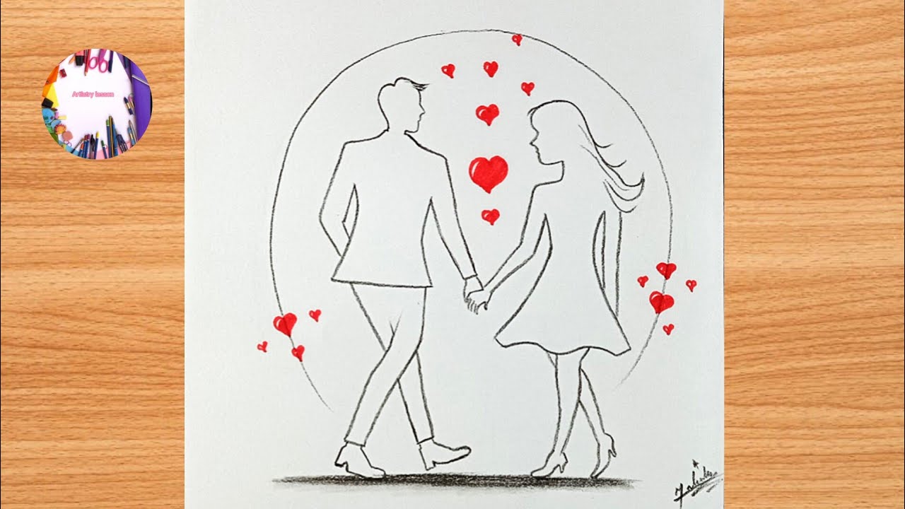 Romantic Couple Drawing Step by Step /Pencil Sketch / Love Couple ...