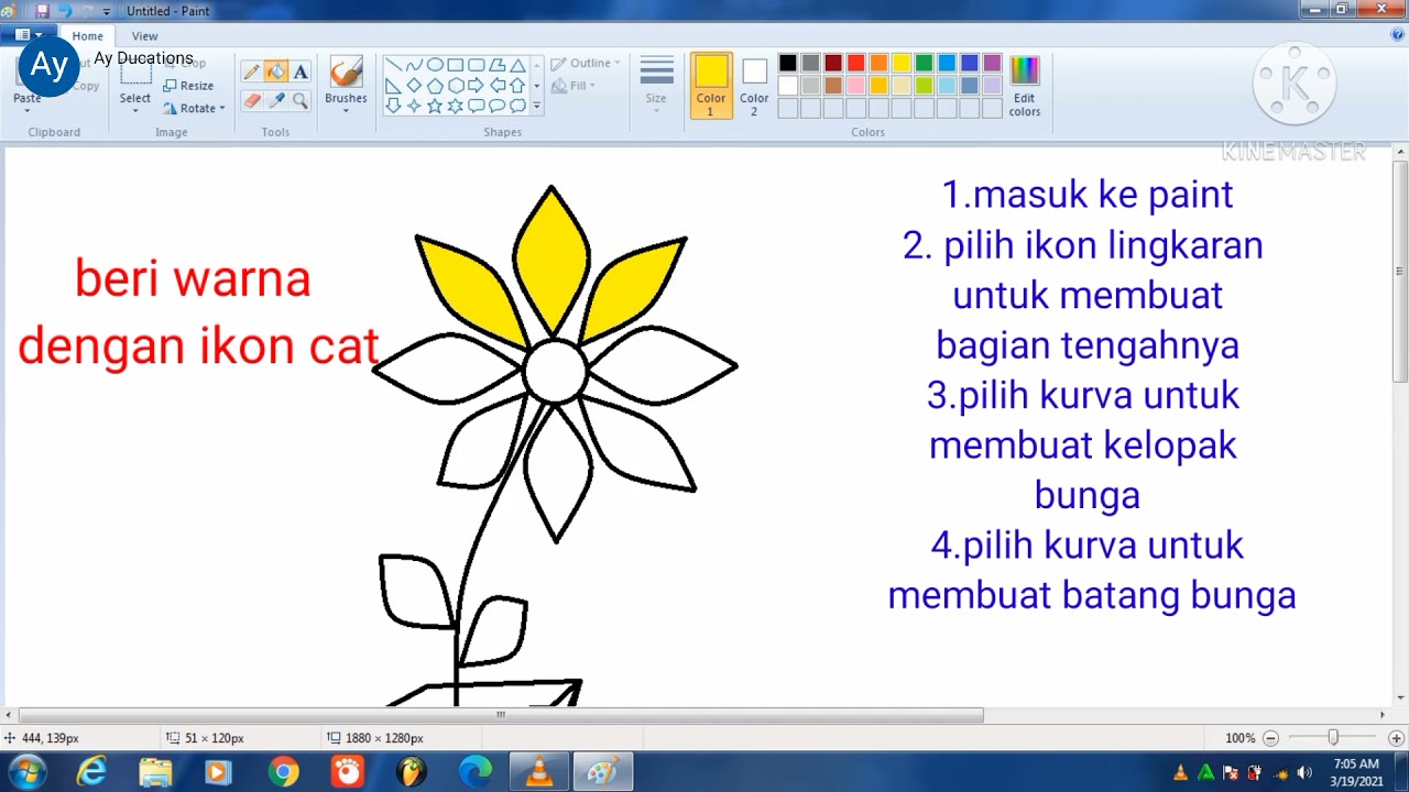 Membuat gambar bunga matahari dengan paint - YouTube