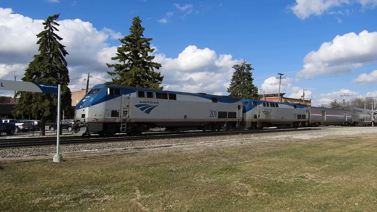 AMTK 201 and AMTK 17 leads the Southwest Chief west through Plano IL ...