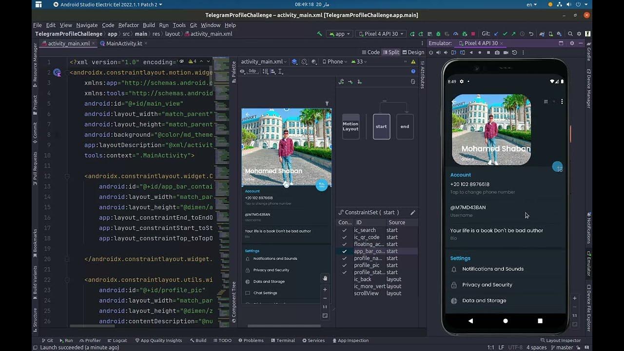 Telegram Profile Challenge Using Motion Layout - Android Studio - YouTube