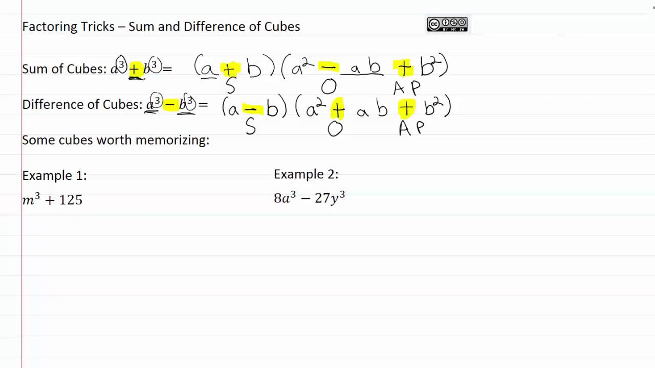 10.3d : Sum and Difference of Cubes - YouTube
