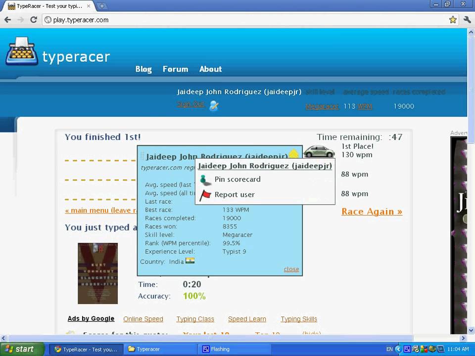TypeRacer - 130 wpm (Race #19000) - YouTube