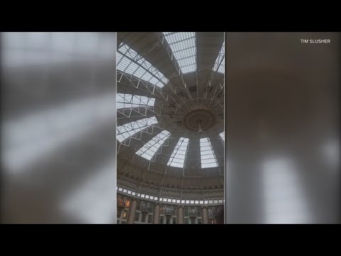 Large hail hits West Baden Springs Hotel atrium as severe weather ...