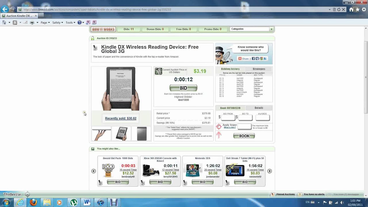 Penny auctions. Get free stuff and make money online. Beezid review ...