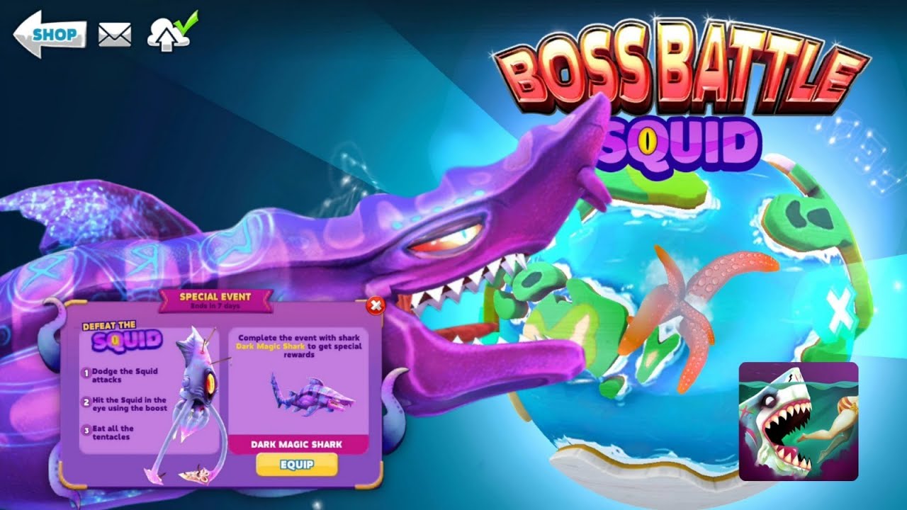 NEW DARK MAGIC SHARK VS GIANT SQUID BOSS LIVE EVENT - Hungry Shark ...