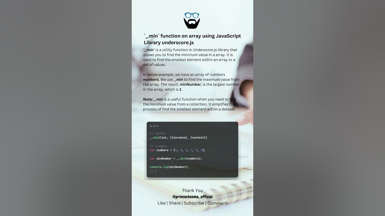 `min` Function On Array Using Javascript Library Underscorejs Shorts Youtube 