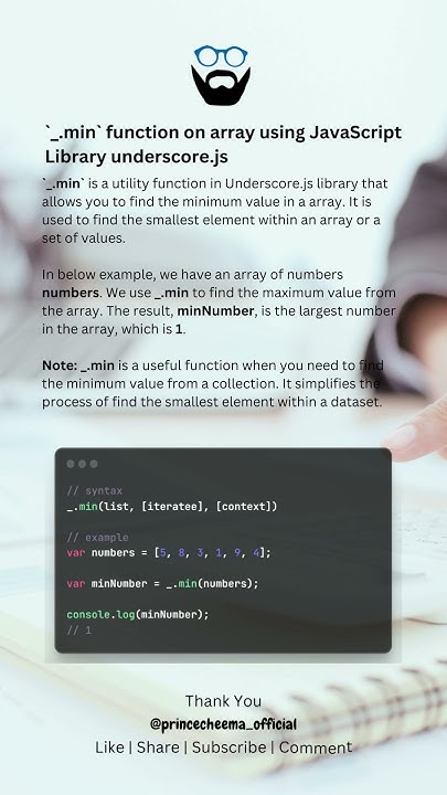 `min` Function On Array Using Javascript Library Underscorejs Shorts Youtube 