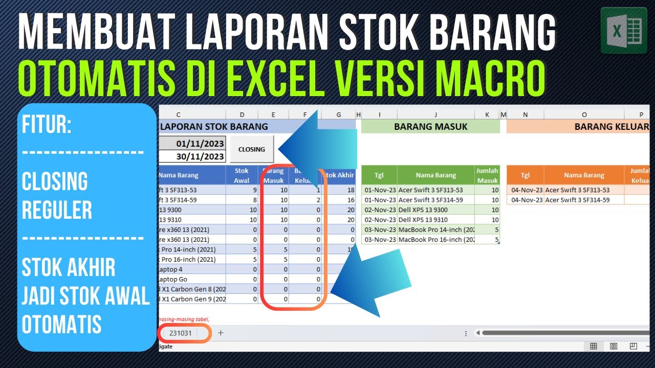 Membuat Laporan Stok Barang Otomatis di Excel Versi Macro Bisa Closing ...