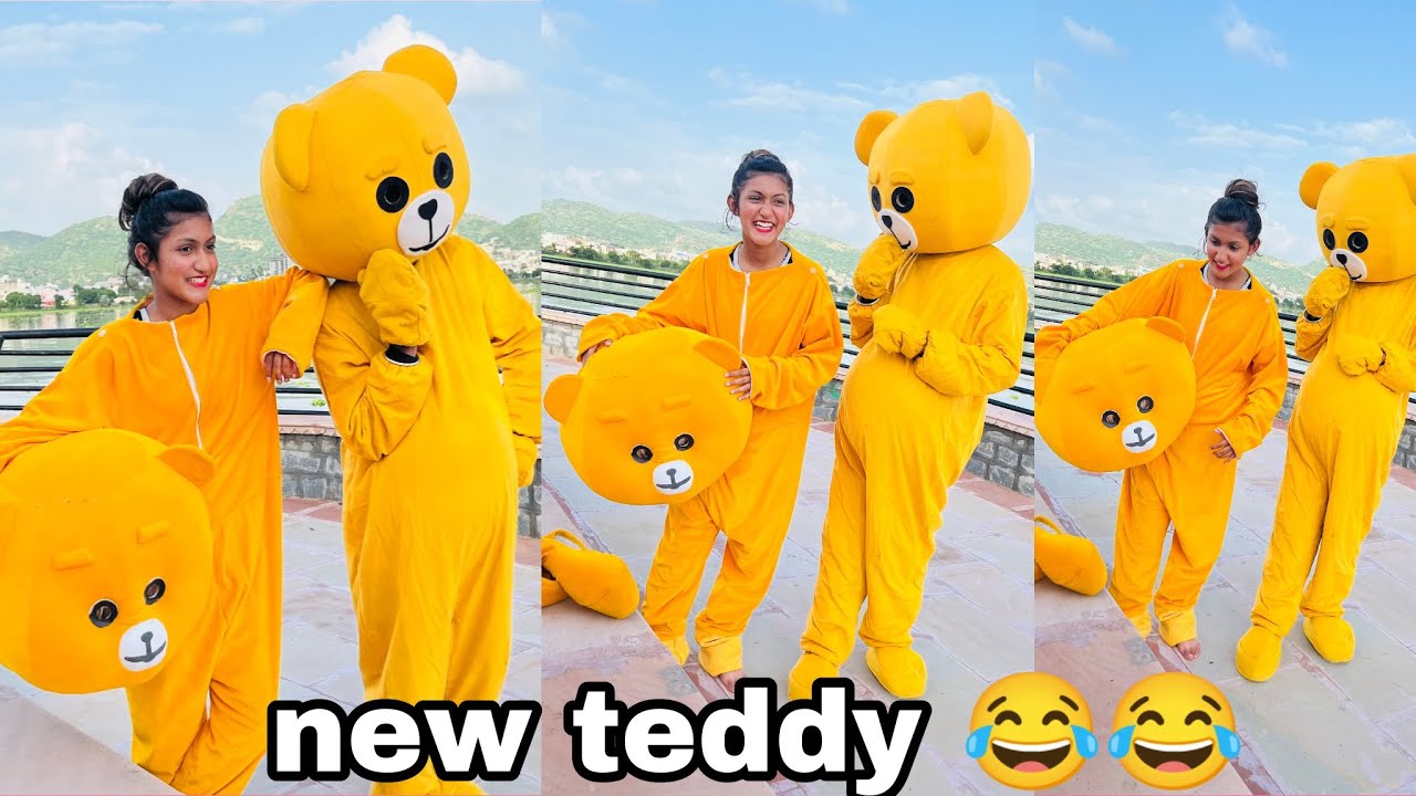 Cute funny girl inside a teddy bear 😮 || public funny reaction 🤣😂 ...