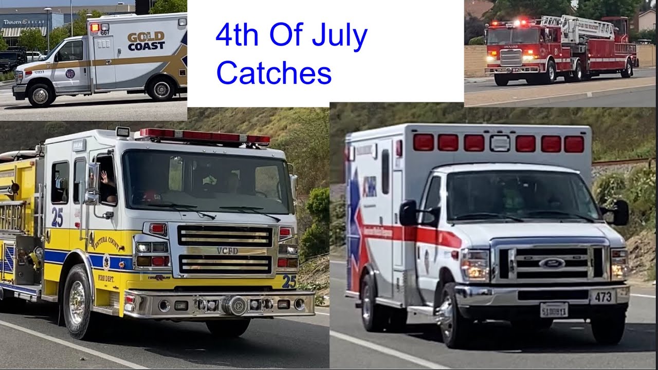 VCFD Engine 25, AMR Ambulance 473, GC Ambulance 667, & Oxnard FD Truck ...