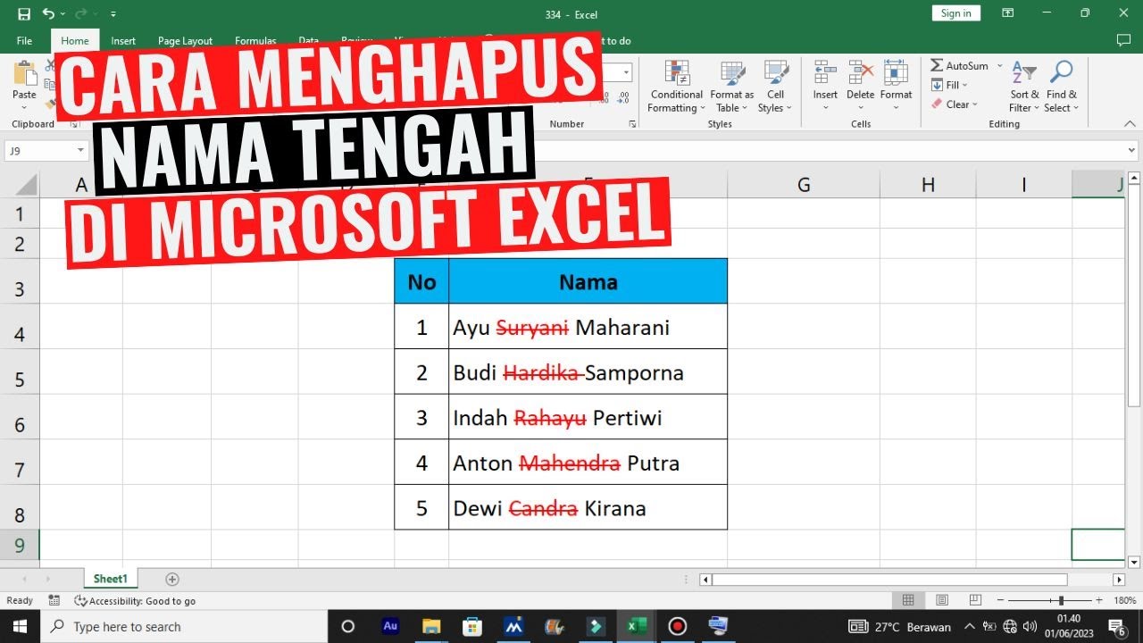 Cara Menghapus Nama Tengah di Microsoft Excel - YouTube