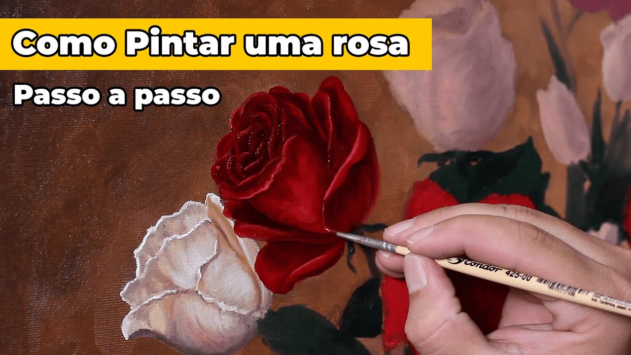 Como pintar uma rosa | Tutorial de pintura em tela - YouTube
