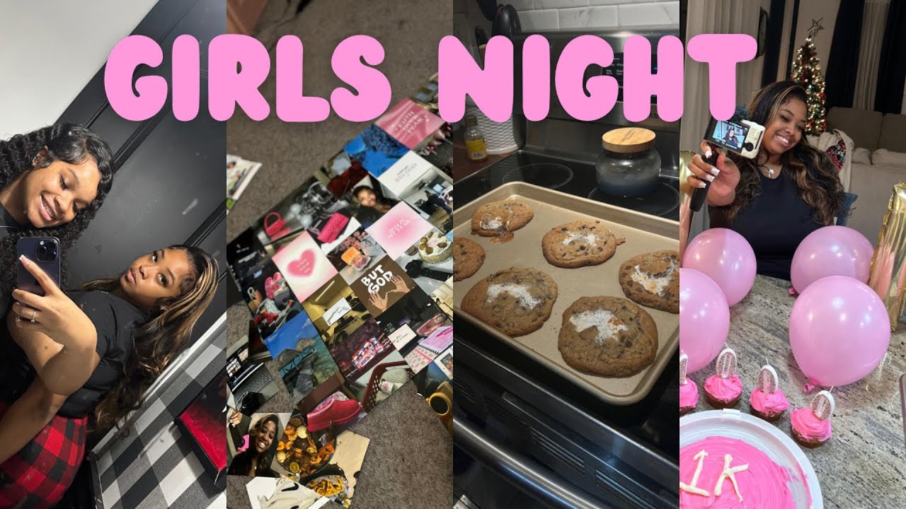 Girls Night Vlog || baking + vision board + 1K subs + matching pjs ...