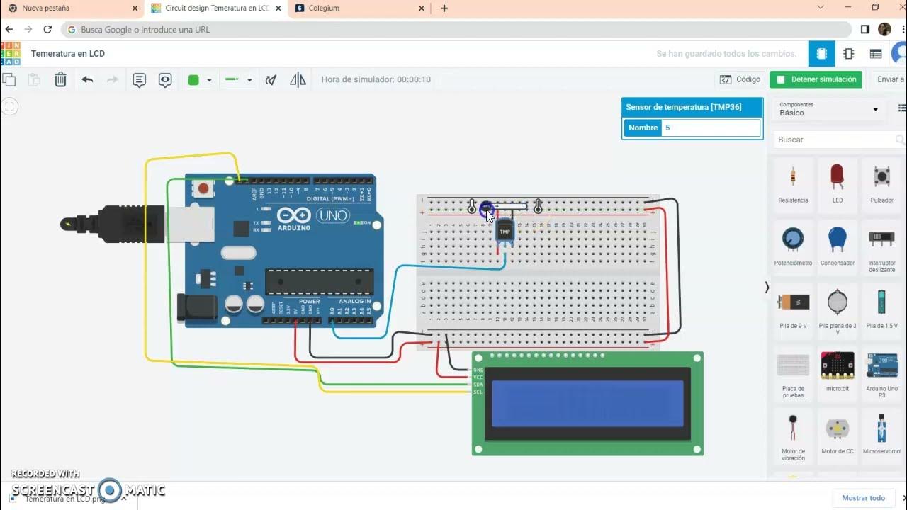 Sensor de Temperatura y LCD Tinkercad - YouTube