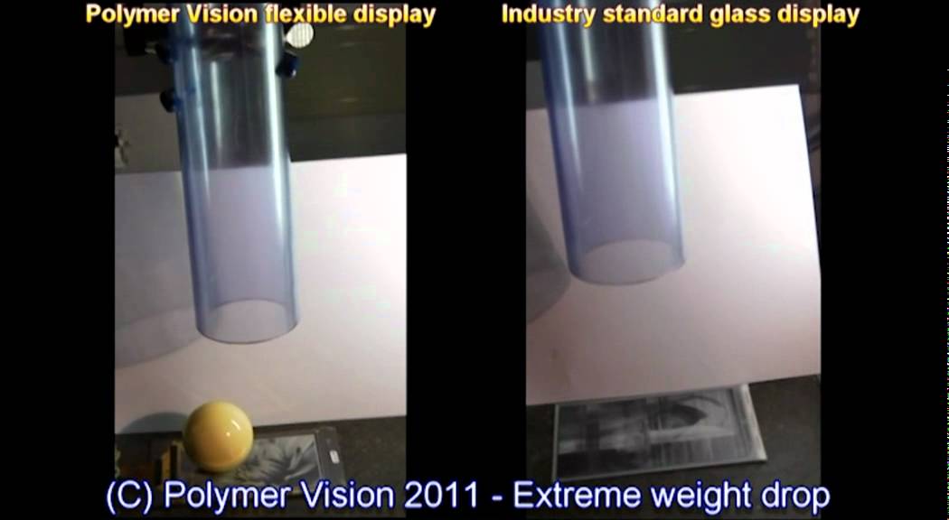 Polymer Vision 2011 Flexible display surviving extreme ball drop - YouTube