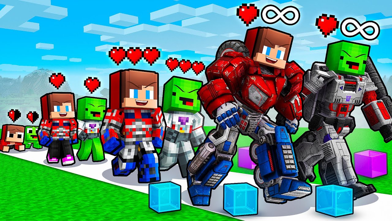 JJ and Mikey: TRANSFORMERS Evolution Life Cycle Battle in Minecraft ...