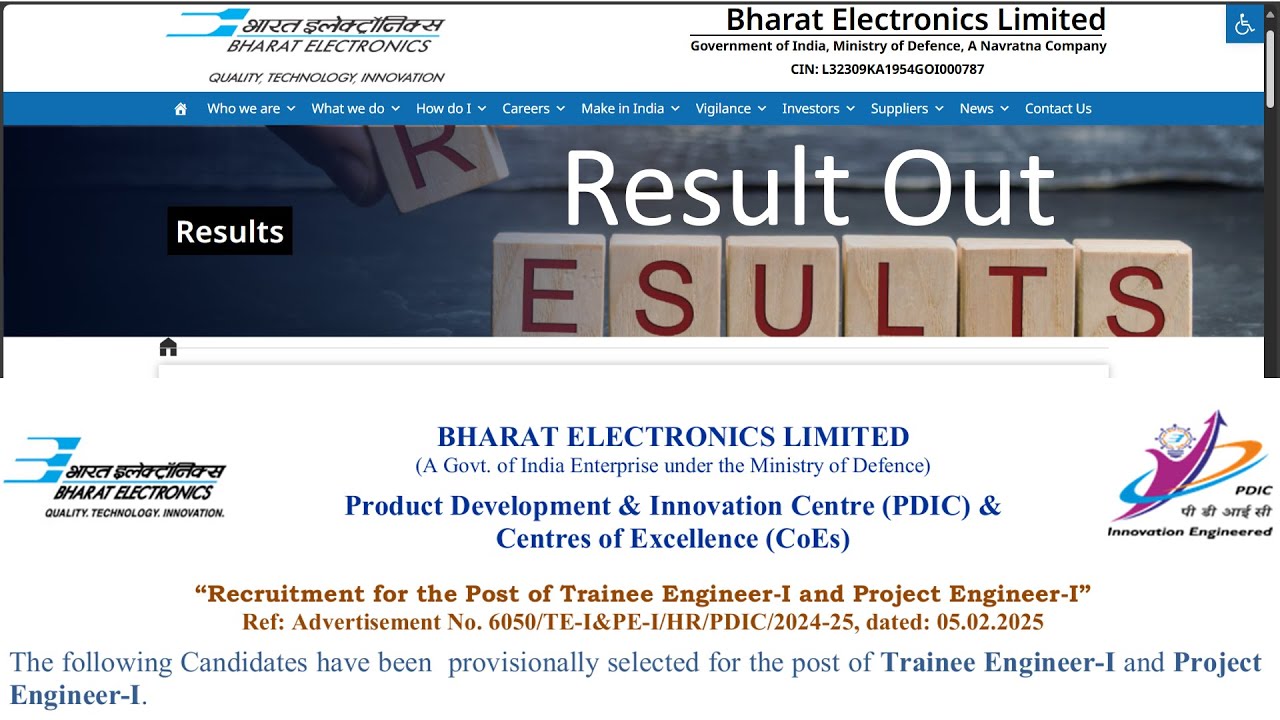 BEL PDIC Trainee Engineer Result out for Bangalore Unit | How to check ...
