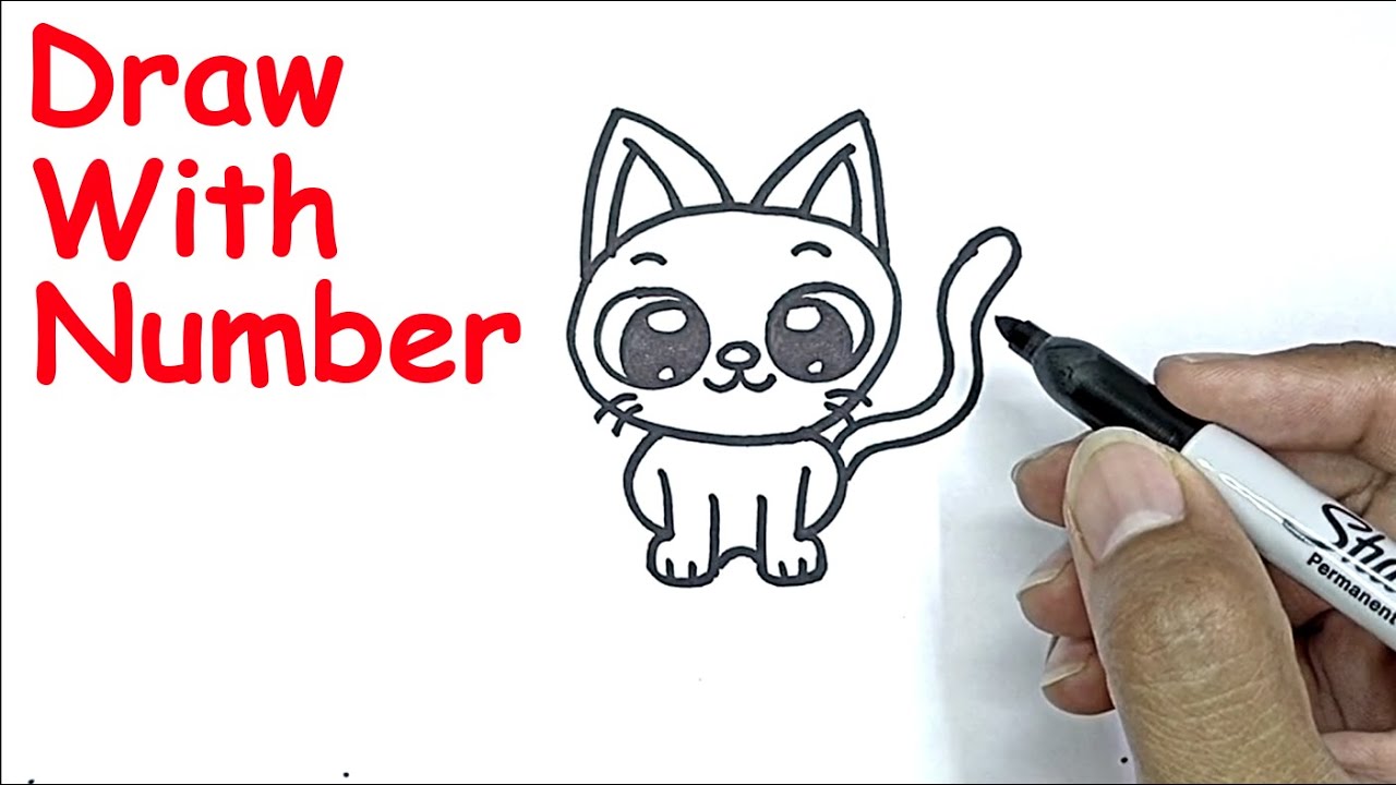 How To Draw A Cat Sketch With Number 3 | Drawing Using Number - YouTube