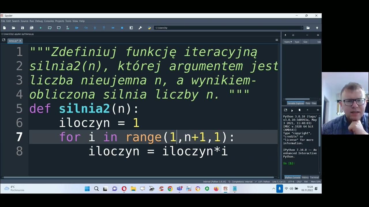 Silnia iteracyjnie( implementacja w Pythonie) - YouTube