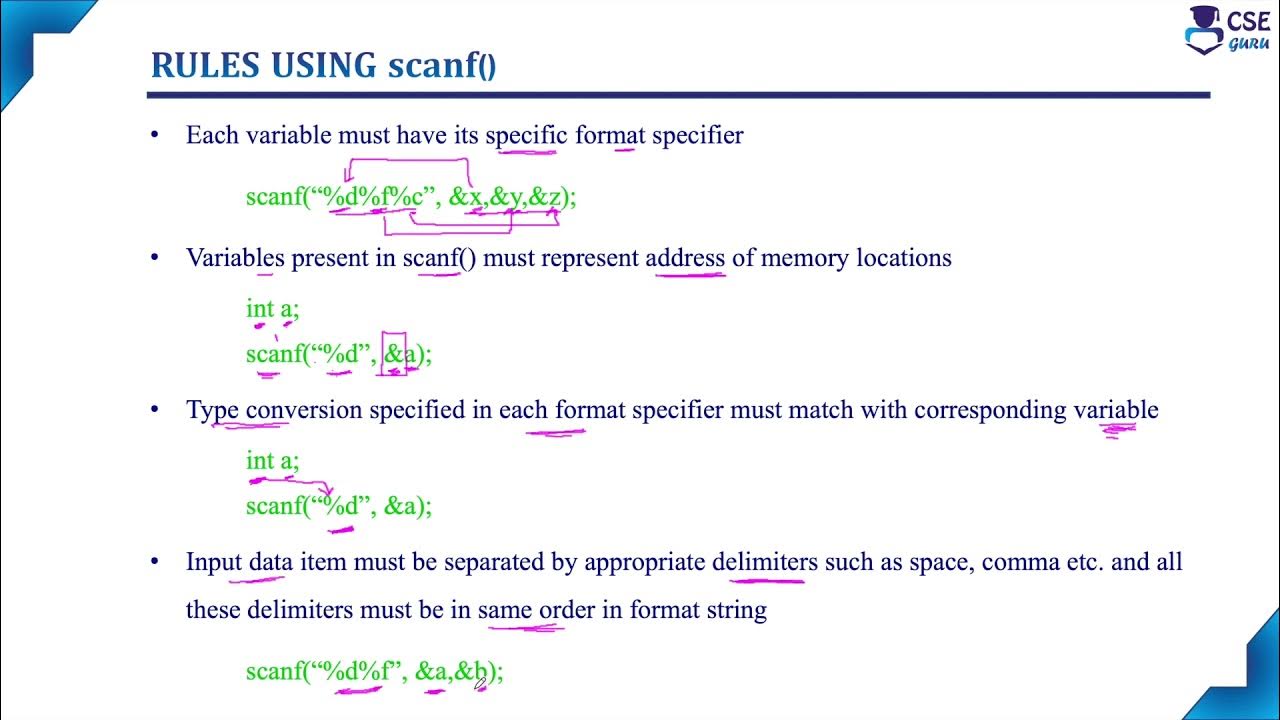 scanf Function Rules | Basic Concepts of C | Lec 45 | C Programming - YouTube