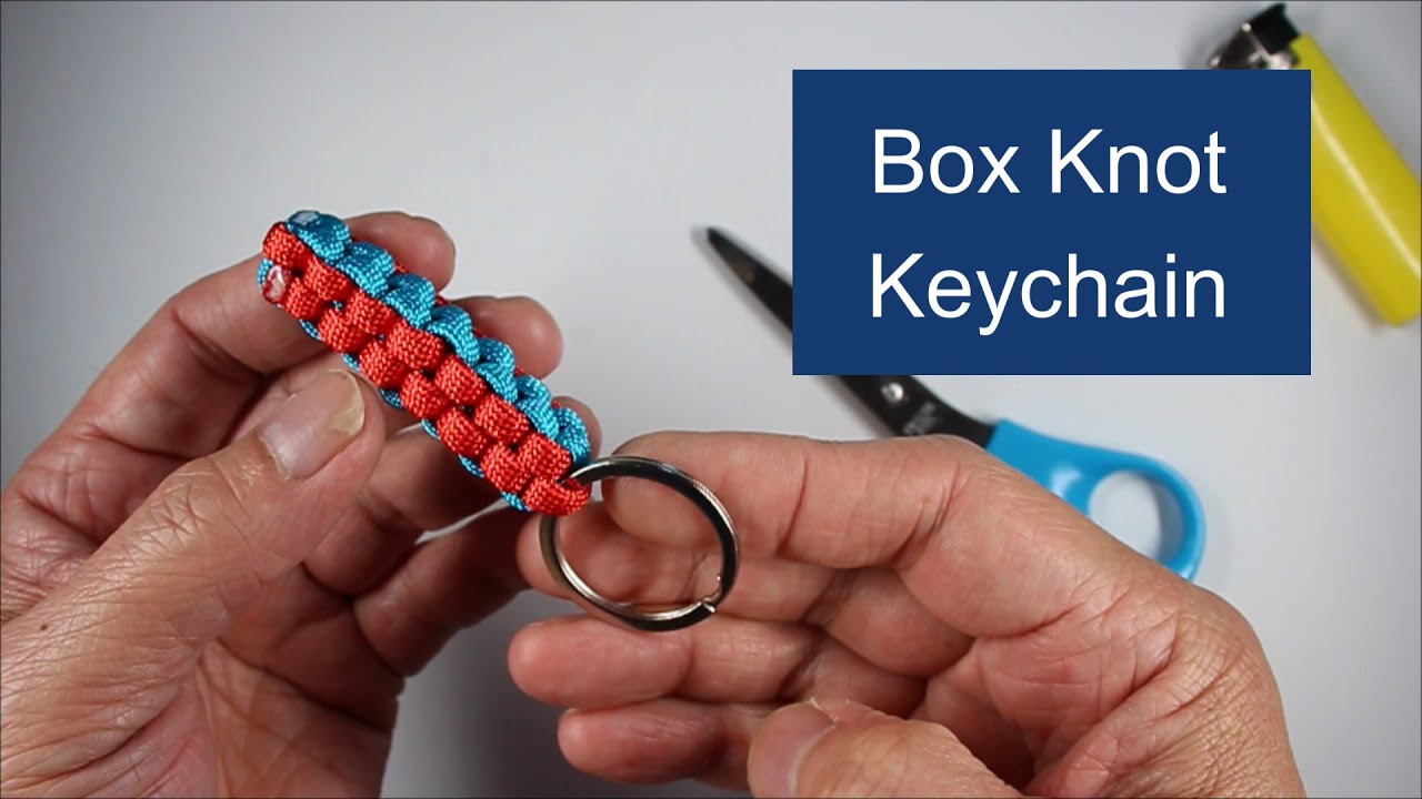 Making 2 Colors ( Red & Blue ) Box Knot Paracord Keychain - YouTube
