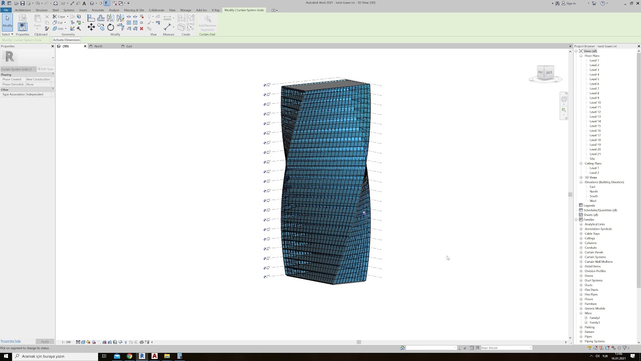Twisted tower in Revit (Converting a mass to floor concrete and facade ...